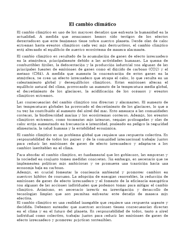 Ensayo del Cambio Climatico | PDF | Cambio climático | Gases de efecto ...
