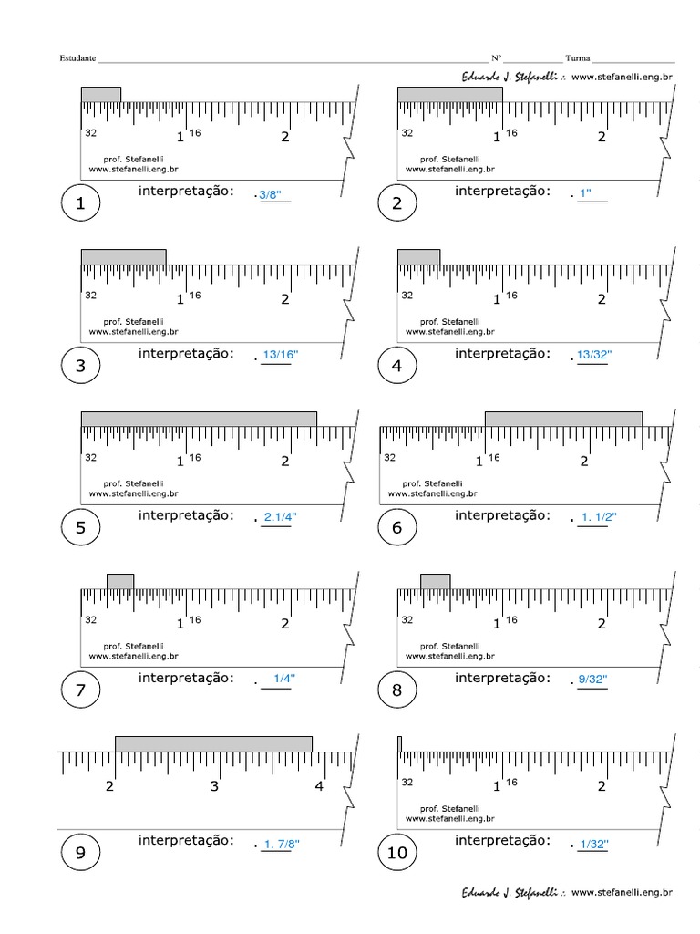 escala-regua-graduada-polegada-fracionaria-exercicio | PDF