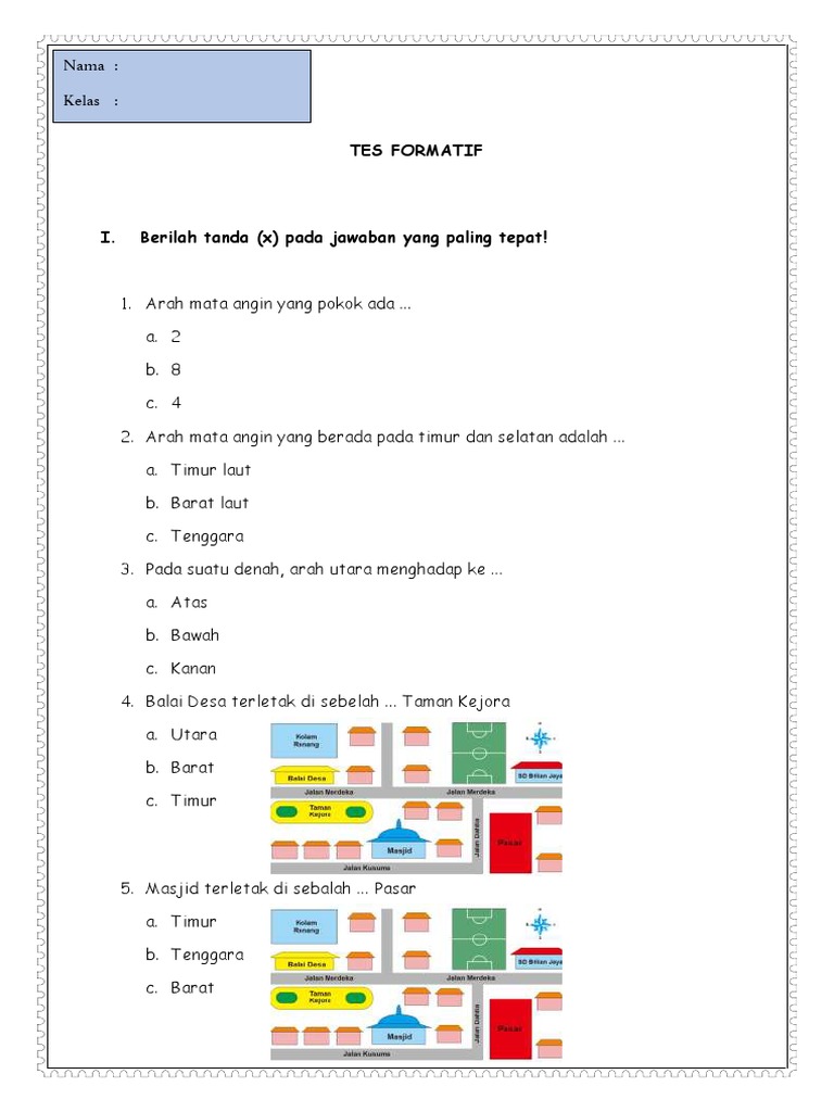 Soal Evaluasi Kelas 1 Tentang Arah Mata Angin | PDF