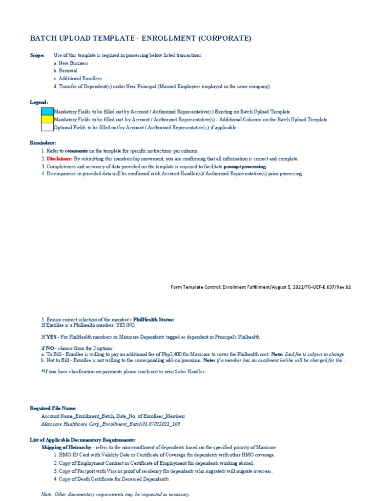 Enrollment Batch Upload Template | PDF | Fee