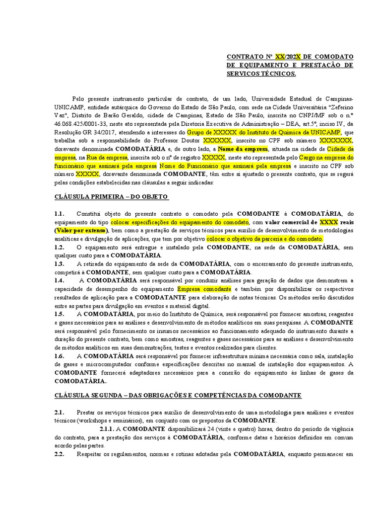 Termo de Comodato Modelo | PDF