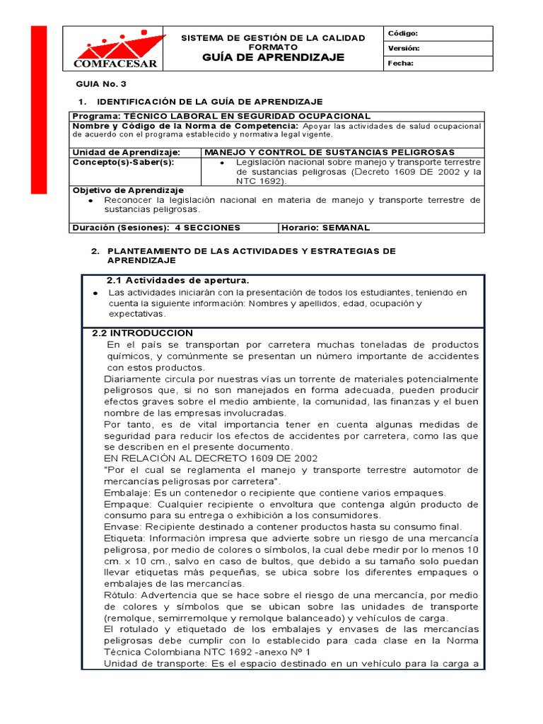 Guía #3 Manejo y Control de Sustancias Peligrosas | PDF | Evaluación | Seguridad y salud ocupacional
