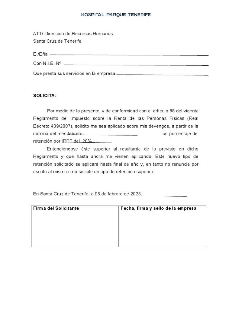 Solicitud IRPF Voluntario - Tenerife | PDF