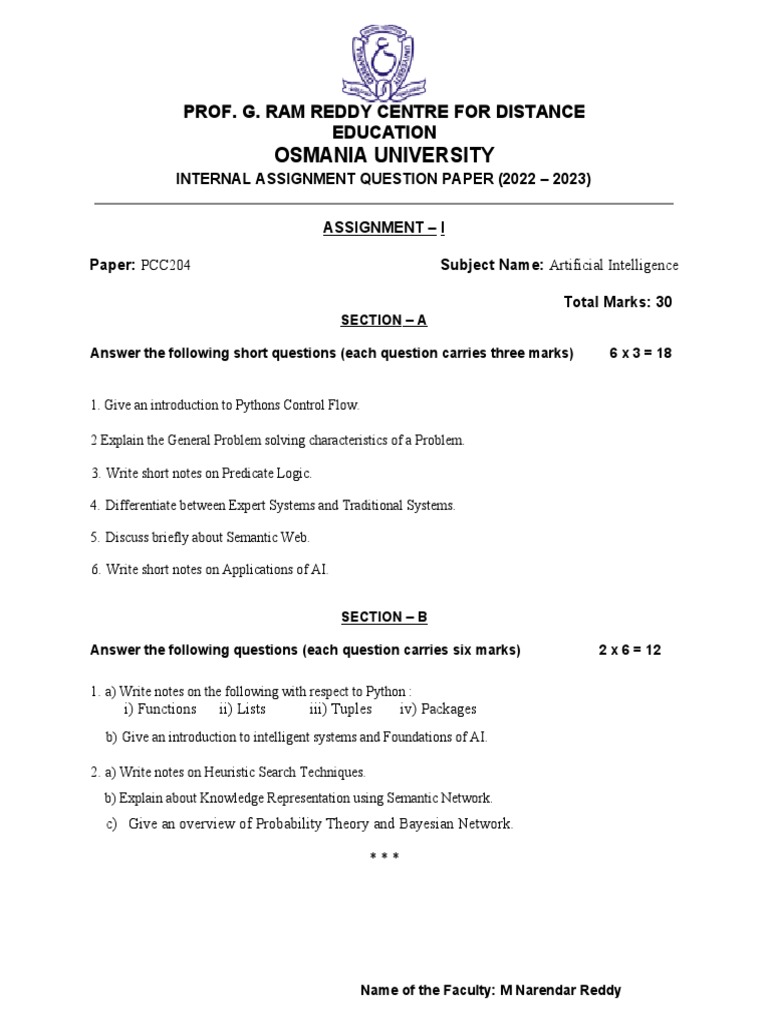 PGRRCDE MCA AI Assignmensts 1 and 2 | PDF | Artificial Intelligence | Intelligence (AI) & Semantics