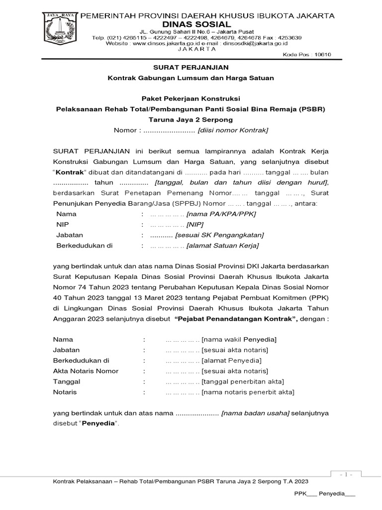 Kontrak Rehab PSBR Taruna Jaya 2 2023 | PDF