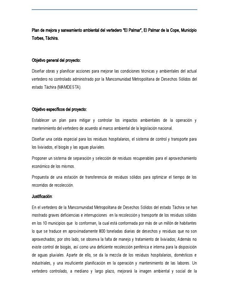 Proyecto - El Palmar - Ultimo | PDF | Vertedero | Residuos