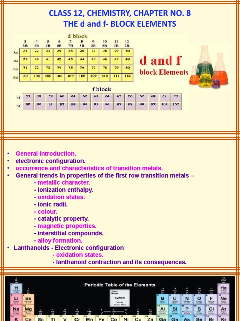 D and F Block Elements | PDF | Lanthanide | Transition Metals