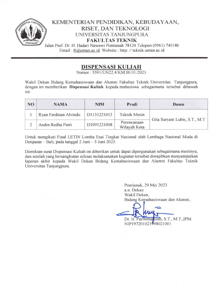 Surat Dispensasi | PDF