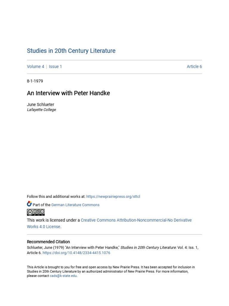 An Interview With Peter Handke | PDF | Narrative | Theory