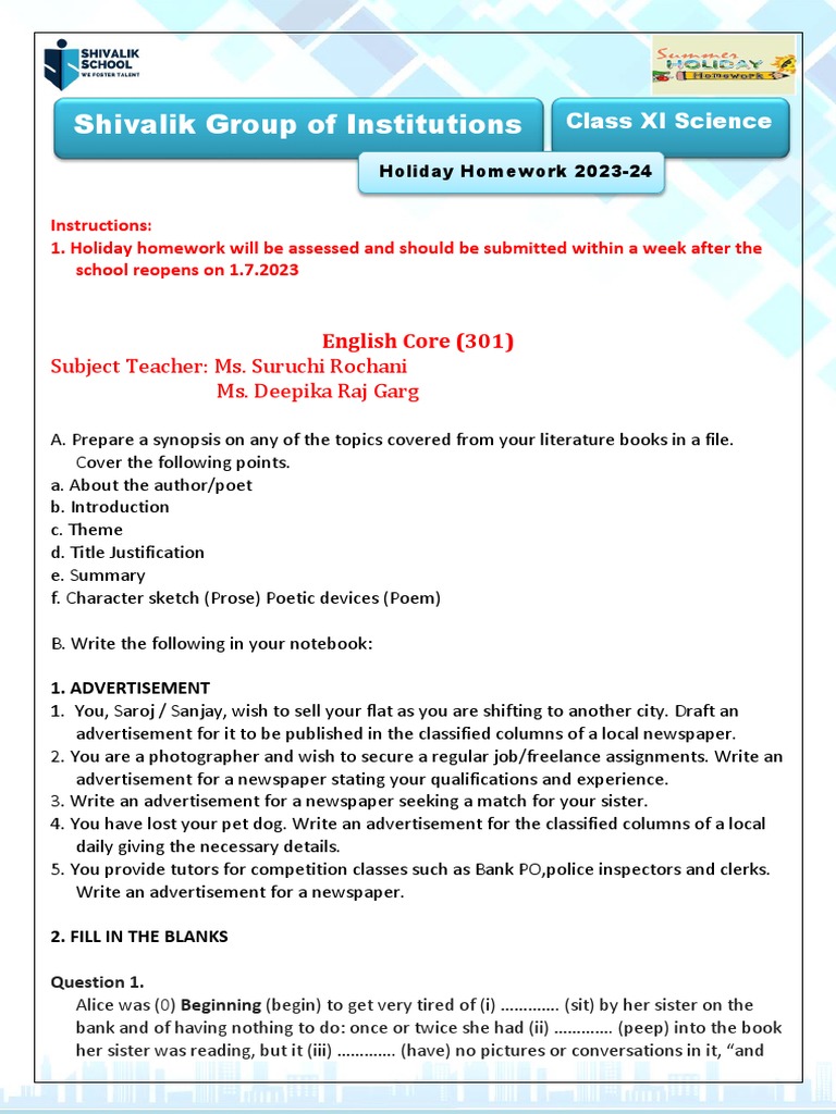 Class 7 Science Holiday Homework | PDF | Electron | Electromagnetic ...