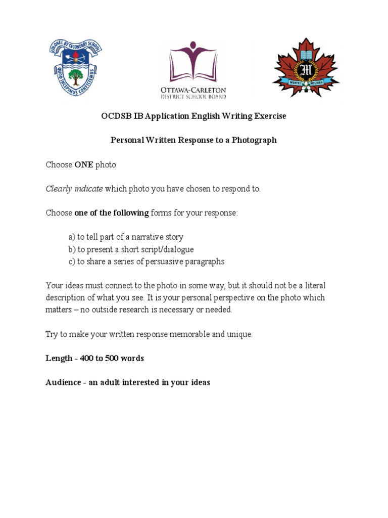 Copy of OCDSB IB Application English Writing Exercise 2022-2023 | PDF