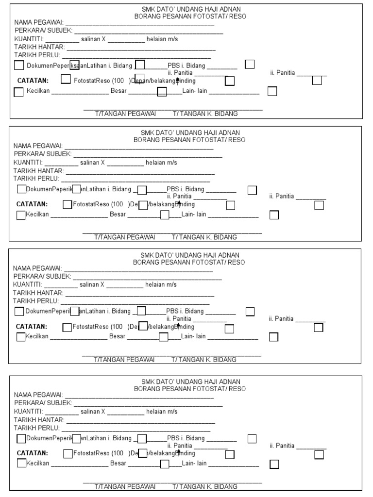 Borang Fotostat Smkduha | PDF