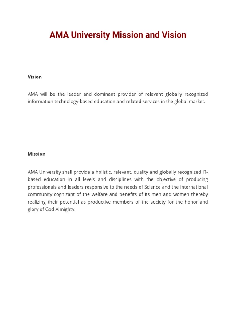 AMA University Mission and Vision | PDF