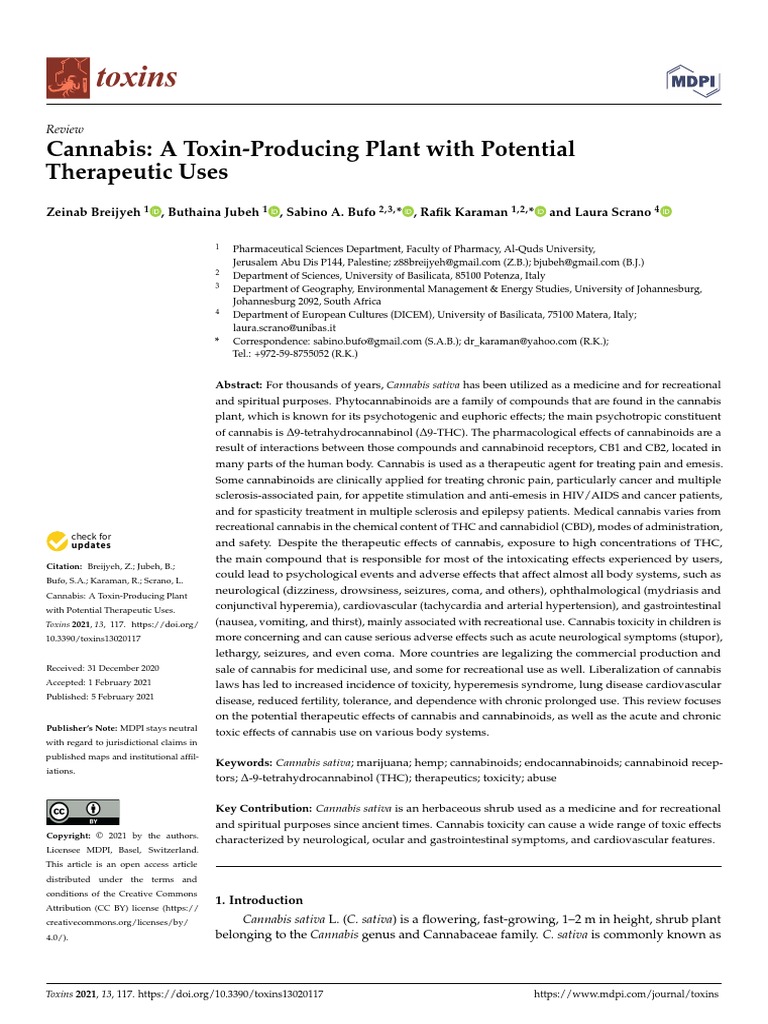 Review Cannabis A Toxin Producing Plant With Potential Therapeutic