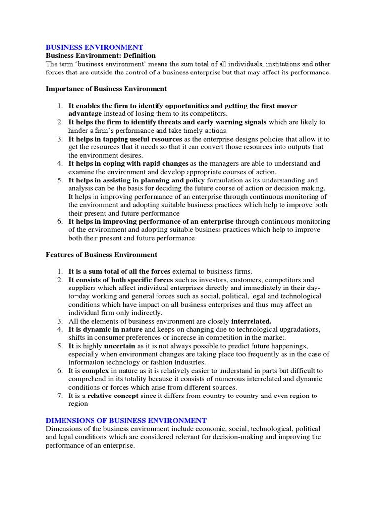 Business Environment Notes | PDF | Business | Social Science