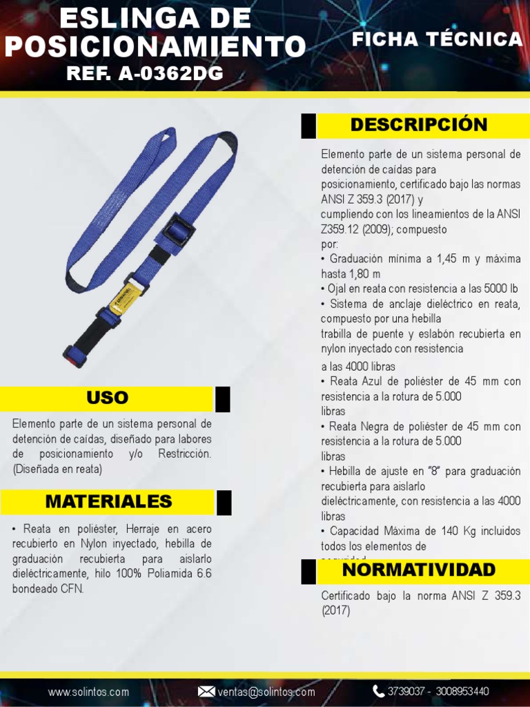 Eslinga de Posicionamiento Certificada ANSI | PDF | Materiales | Ingeniería de Edificación