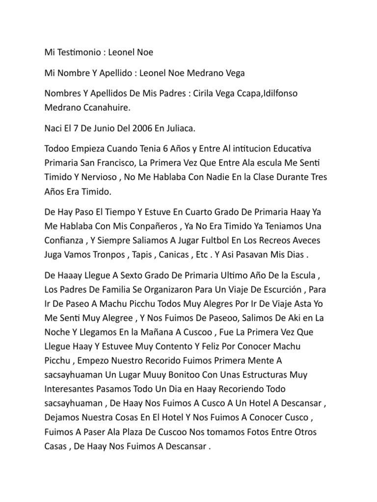 Mi Testimonio 1 | PDF | Arte | Artes del Lenguaje y Comunicación