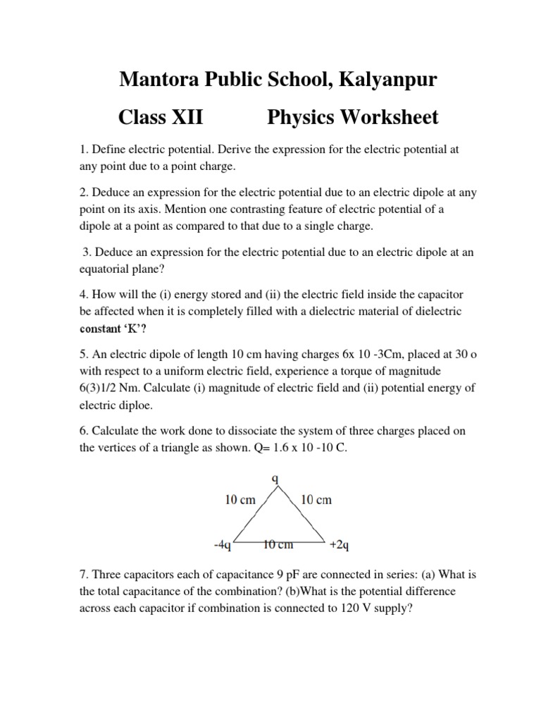 Class 12 Physics Worksheet-1 | PDF | Electrical Resistivity And ...