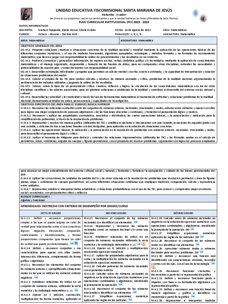 PCI MATE 2022-2023 8vo 9no 10mo | PDF | Ecuaciones | Números