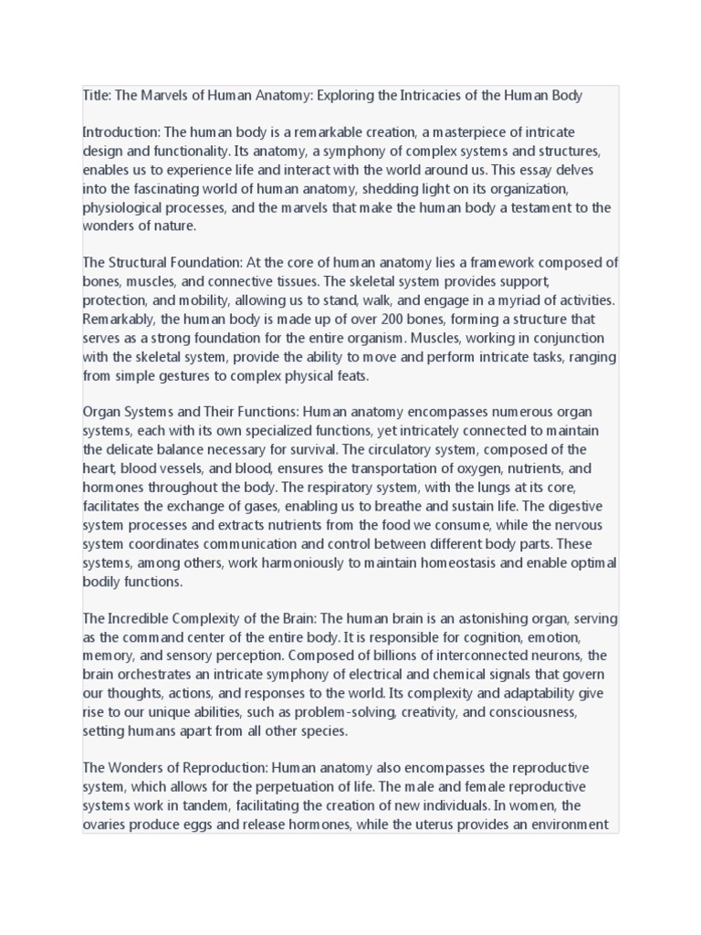 Human Anatomy Essay | PDF | Human Body | Anatomy