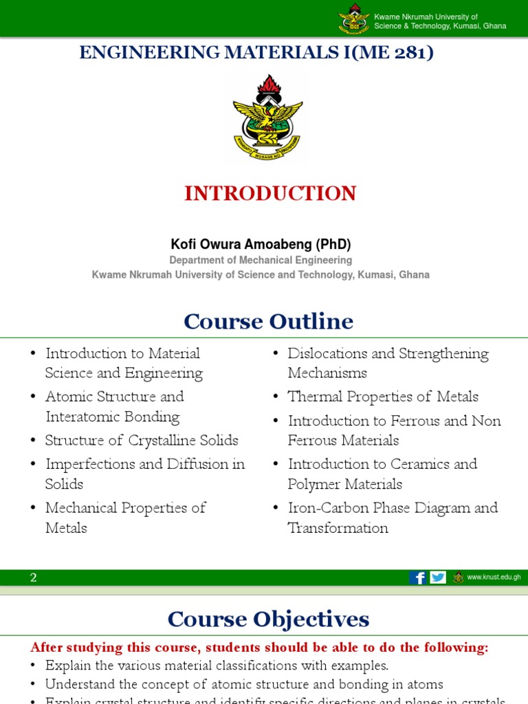 ME 281 Lecture 1 Slides (Introduction To Engineering Materials) | PDF