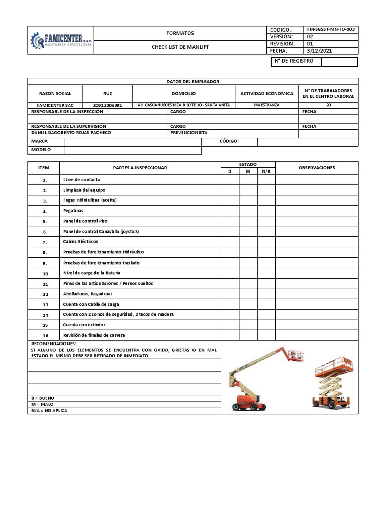 Check List de Manlift | PDF