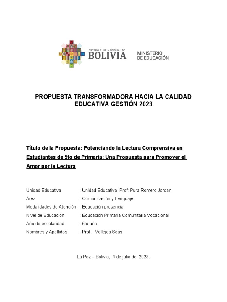 Propuesta Transformadora Primaria | PDF | Evaluación | Comprensión lectora Propuesta Transformadora Primaria | PDF | Evaluación | Comprensión lectora