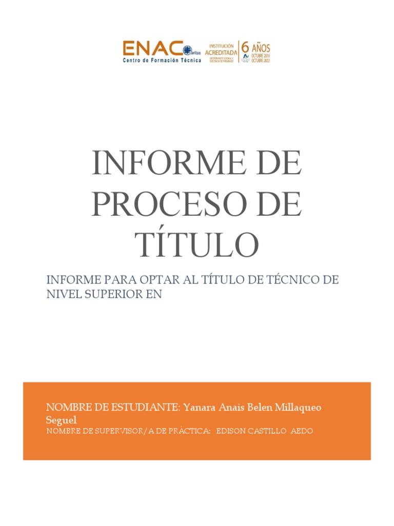Informe de Proceso de Título Yanara Millaqueo | PDF | Aprendizaje ...
