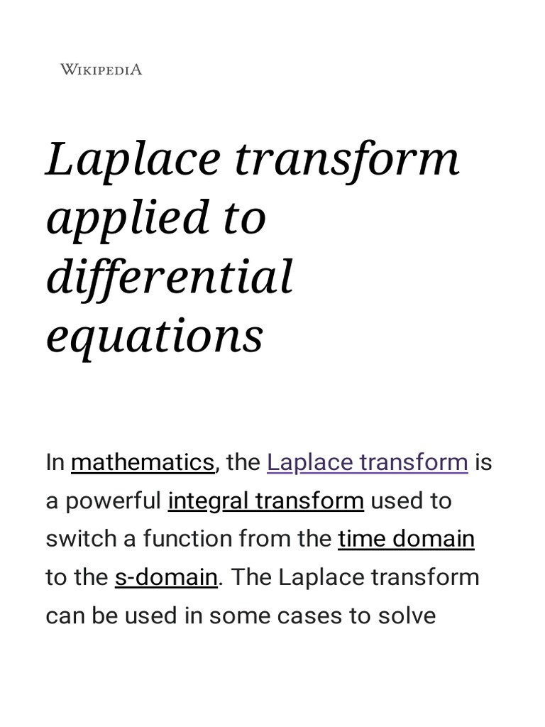 Laplace Transform Applied To Differential Equations - Wikipedia | PDF ...