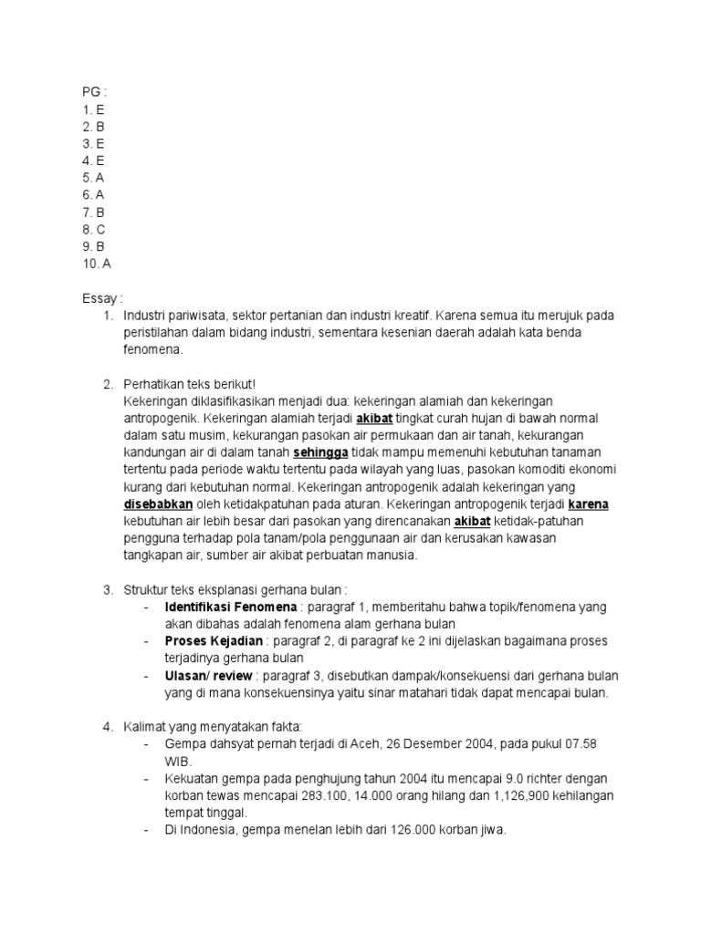Kunci Jawaban Contoh Soal Teks Eksplanasi XI IPA 1 | PDF