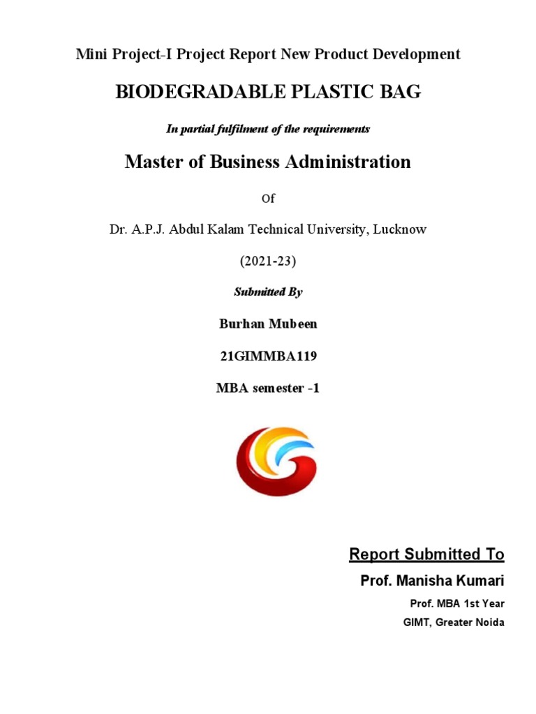 Biodegradable Plastic Bag Project Report | PDF | Business