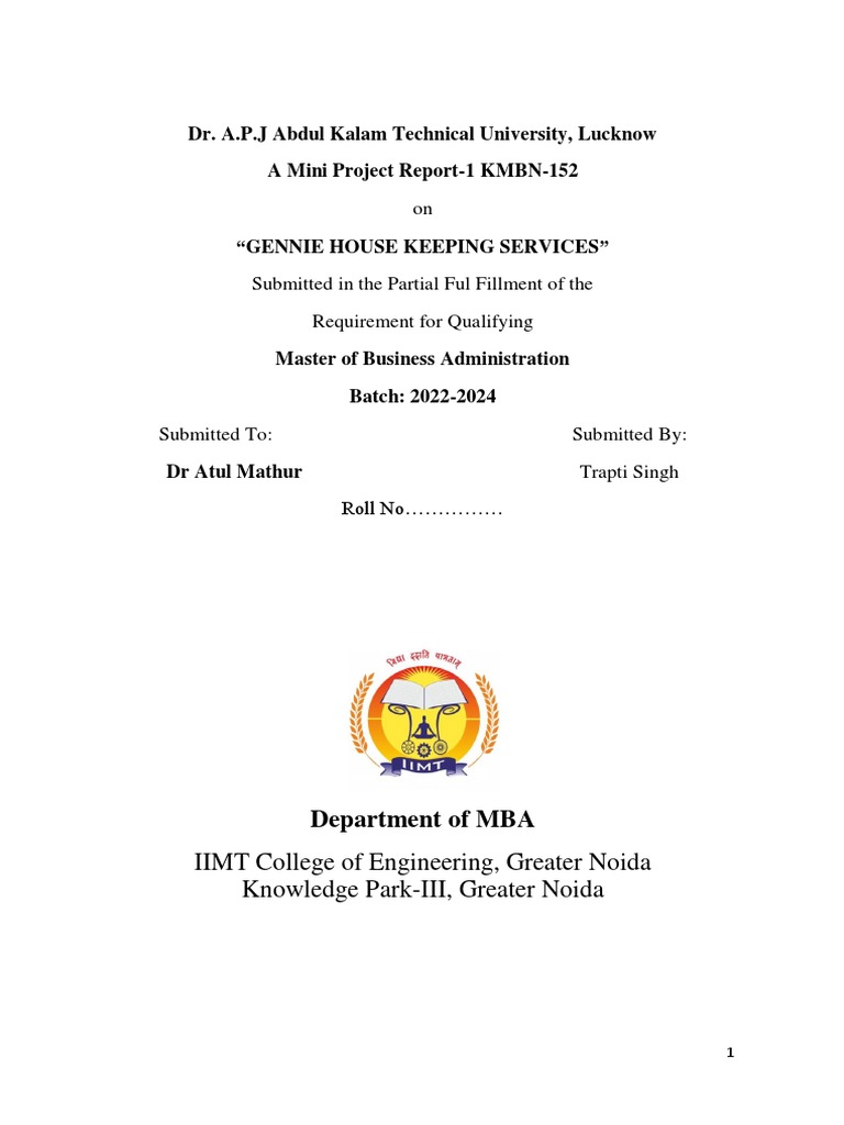 GENNIE HOUSE KEEPING SERVICES Mini Project | PDF | Employment ...