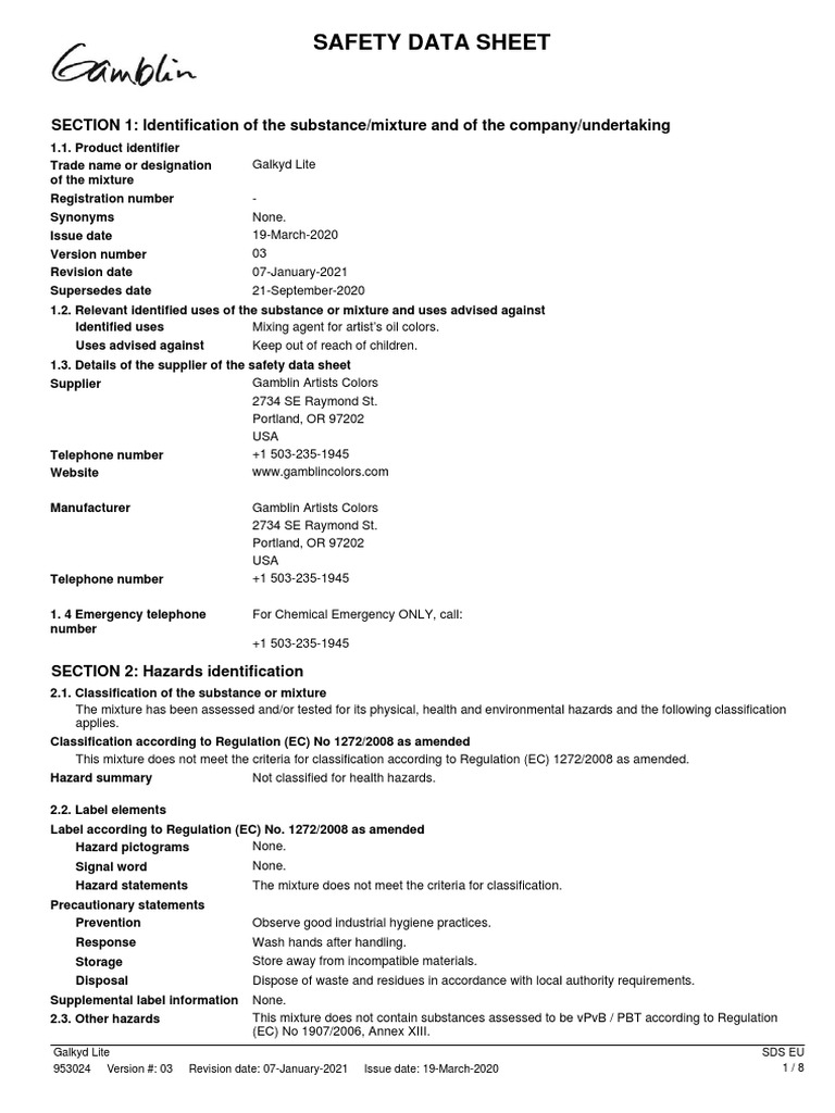Galkyd Lite Safety Data Sheet | PDF