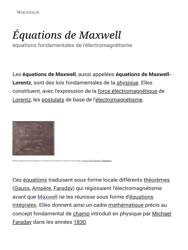 Équations de Maxwell - Wikipédia | PDF