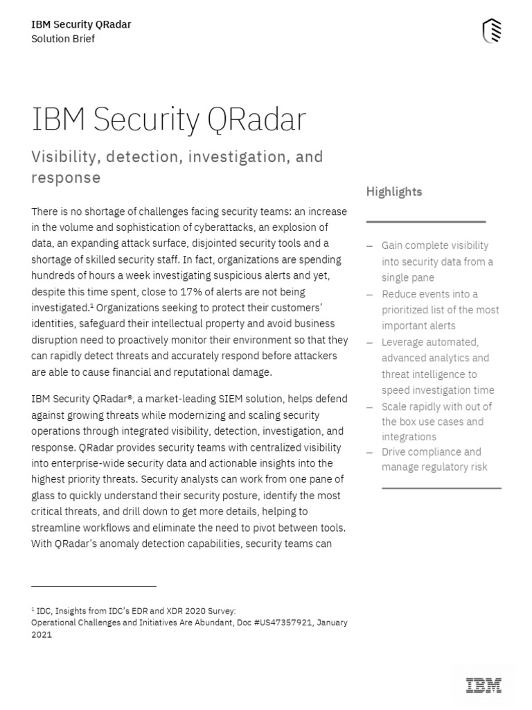IBM Security QRadar - Visibility, Detection, Investigation and Response | PDF