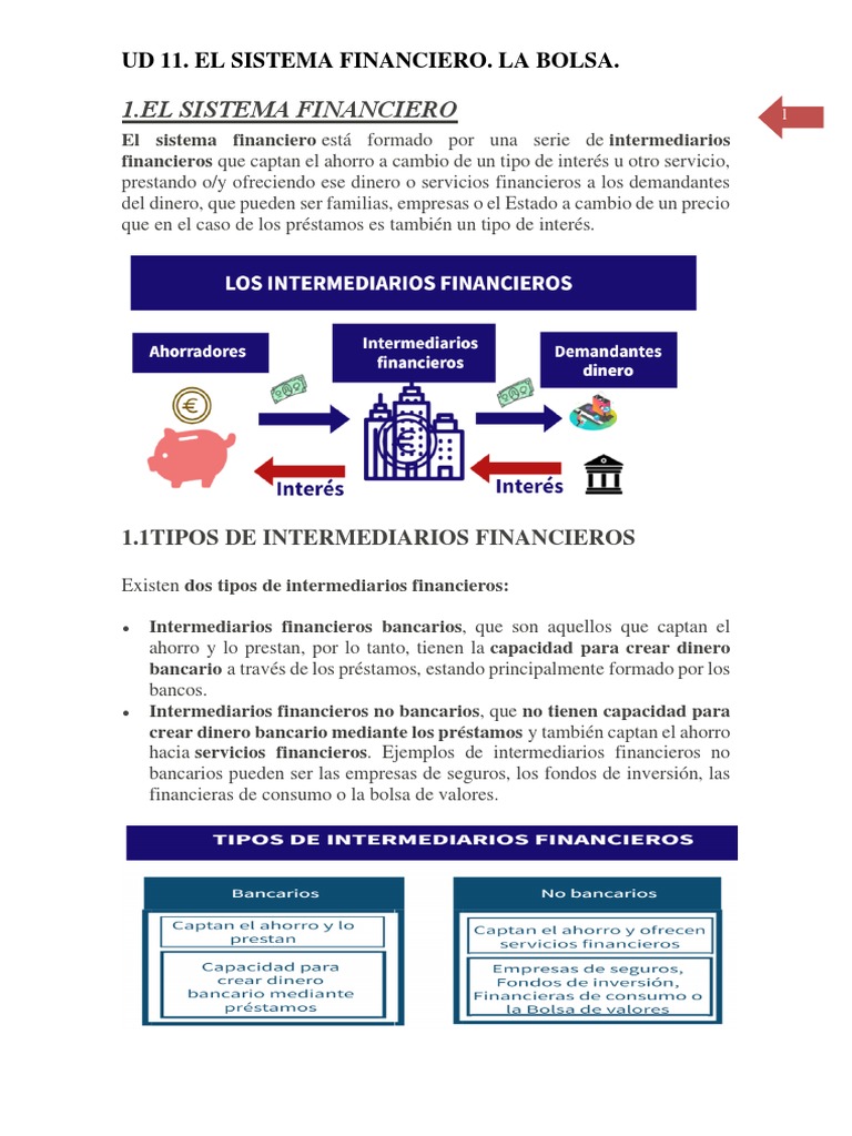 Ud 11 Ec. El Sistema Financiero. La Bolsa. | PDF | Compartir (Finanzas) | Bancos