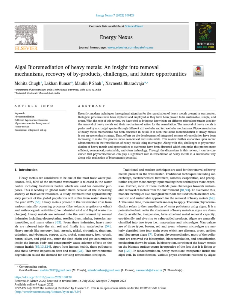 Algal Bioremediation of Heavy Metals An Insight Into Removal | PDF