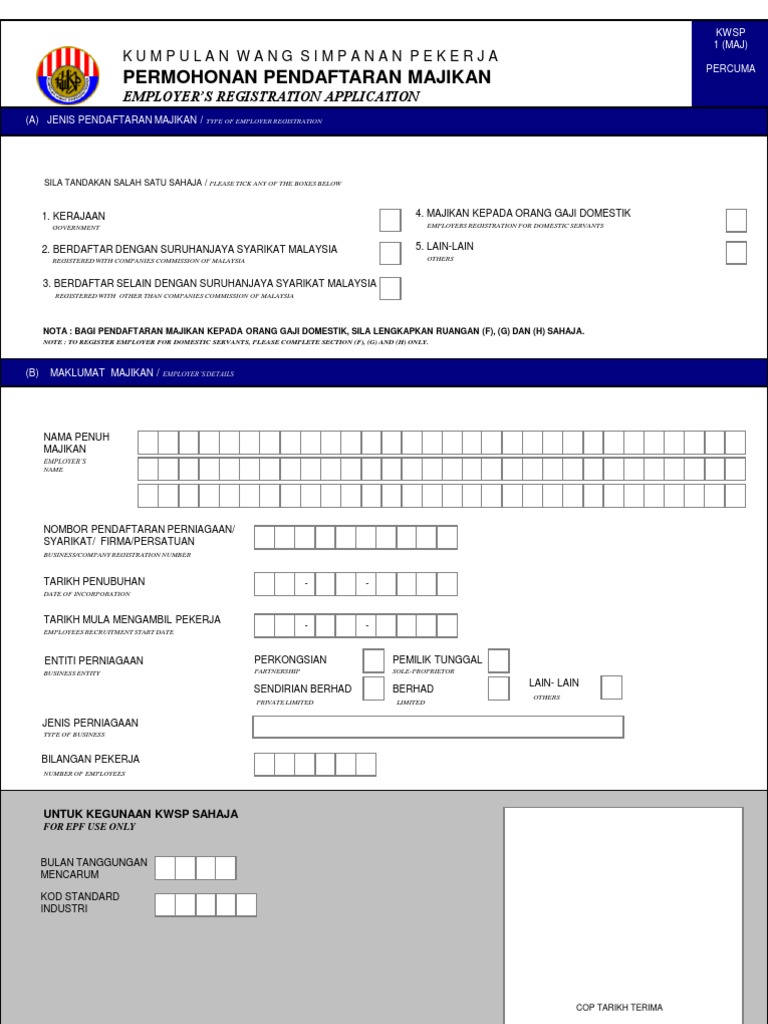 KWSP Form 1 Registration of New Employers | PDF | Factor Income ...