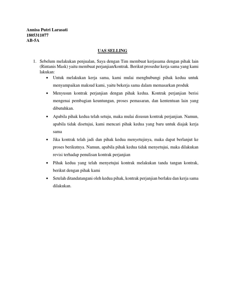 Annisa Putri Larasati AB5A - UAS SELLING | PDF | Hukum