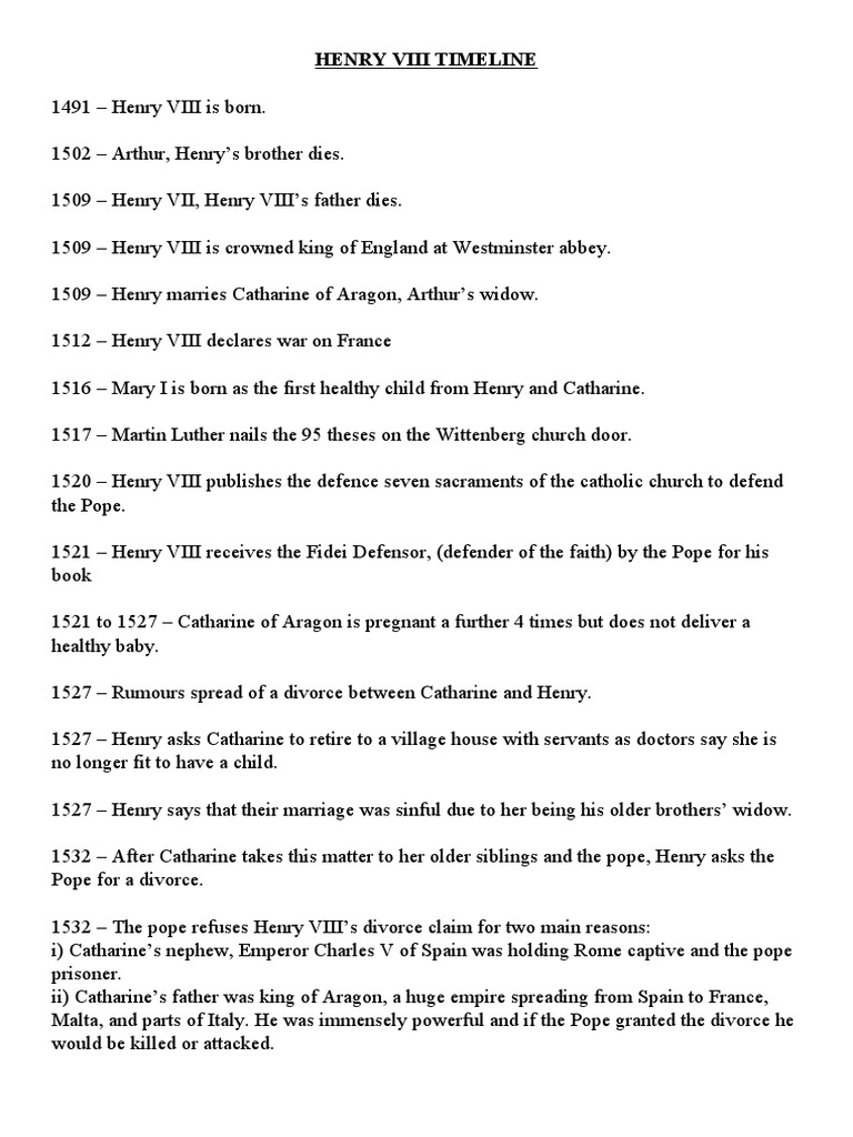 HENRY VIII TIMELINE | PDF