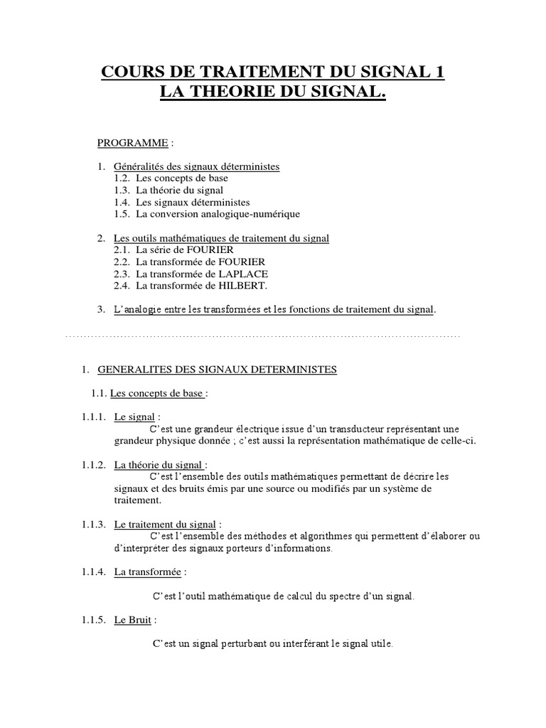 Cours de Traitement du Signal 1 | PDF | Filtre (électronique ...