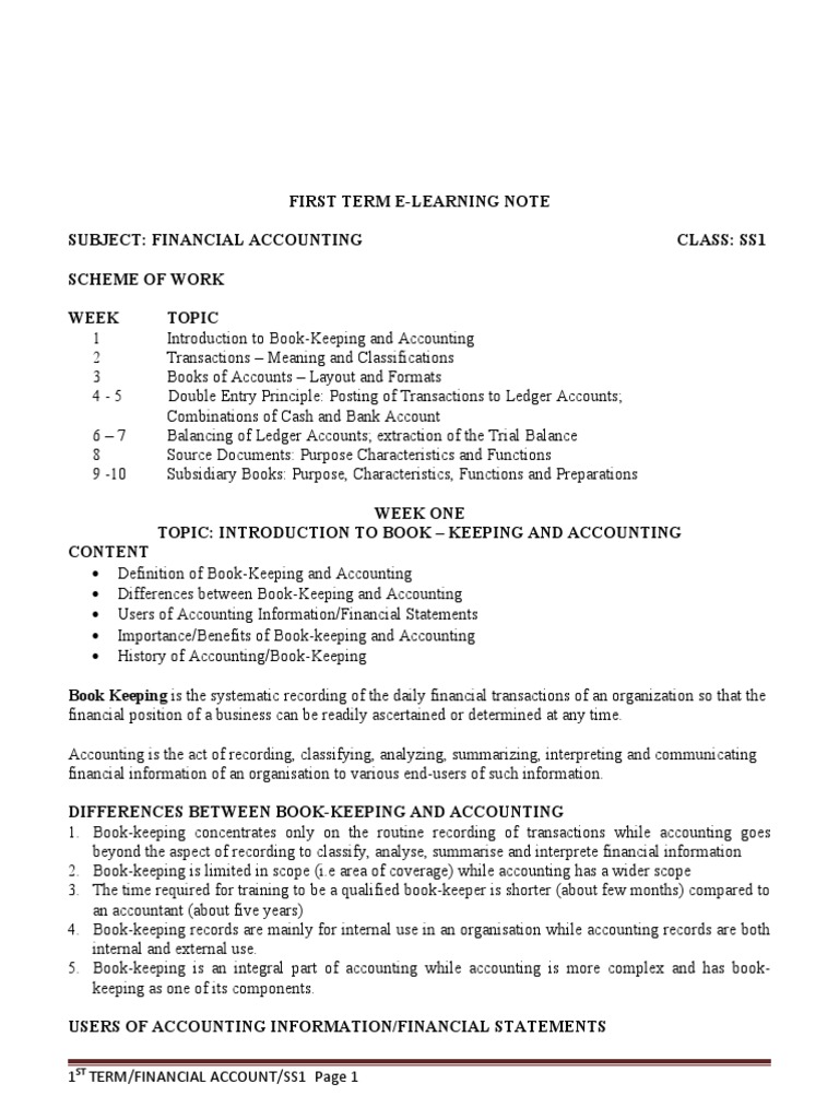 SS1 Financial Accounting First Term Notes | PDF | Debits And Credits ...