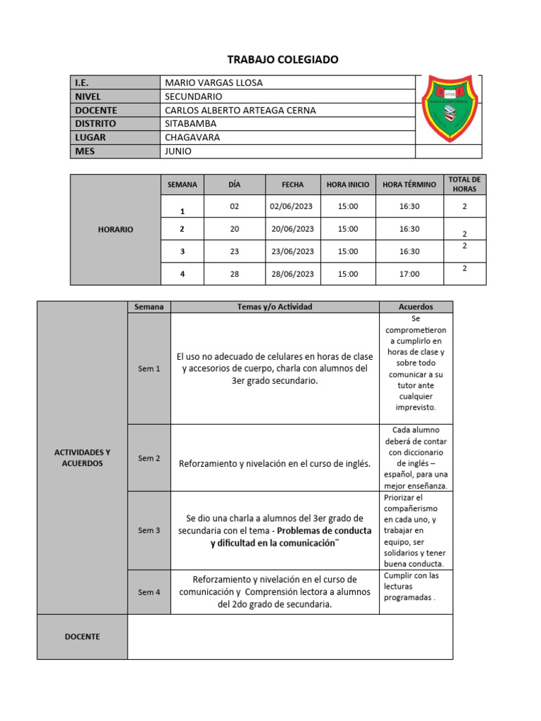 Modelo Trabajo Colegiado | PDF | Aprendizaje