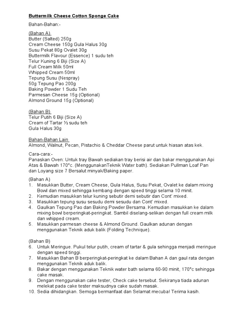 Buttermilk Cheese Cotton Sponge Cake Mita Cake | PDF