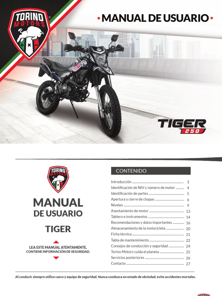 Manual Torino Tiger 250 | PDF | Motocicleta | Neumático