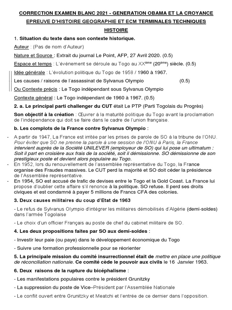 CORRECTION EXAMEN BLANC TLE G | PDF