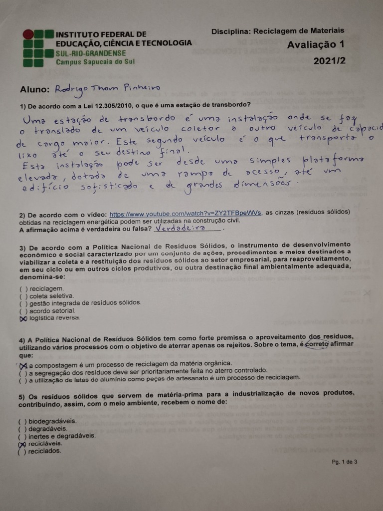 Prova Reciclagem | PDF