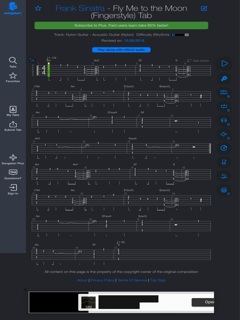 Fly Me to the Moon Fingerstyle Tab | PDF