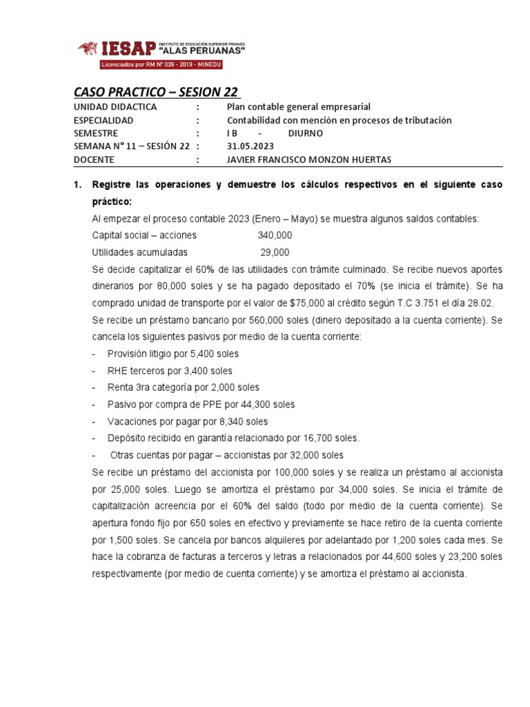 Caso Practico Sesion 22 Elemento 1 Al 5 I B Diurno | PDF | Contabilidad | Bancario