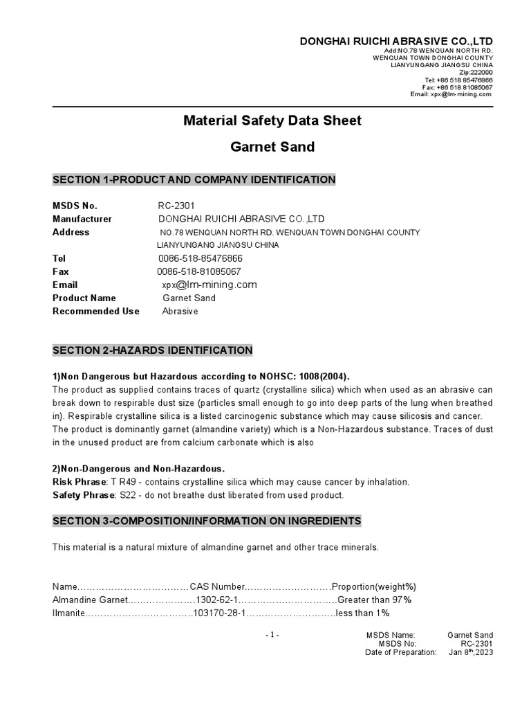 Donghai Ruichi Abrasive - MSDS | PDF
